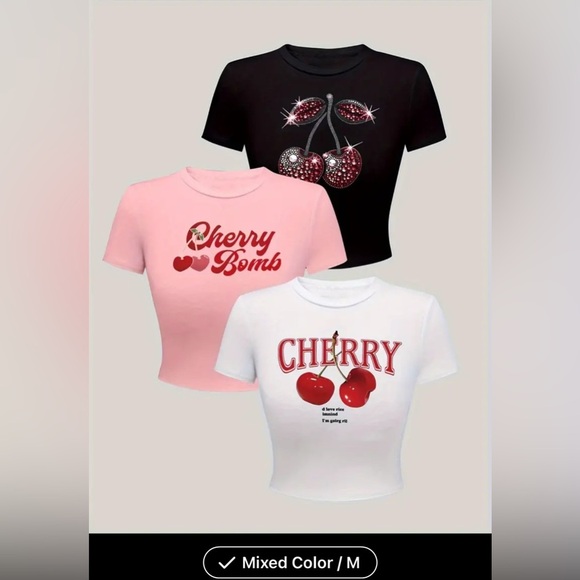 Tops | Cherry Crop Top Pack Of 3 Size Medium | Poshmark